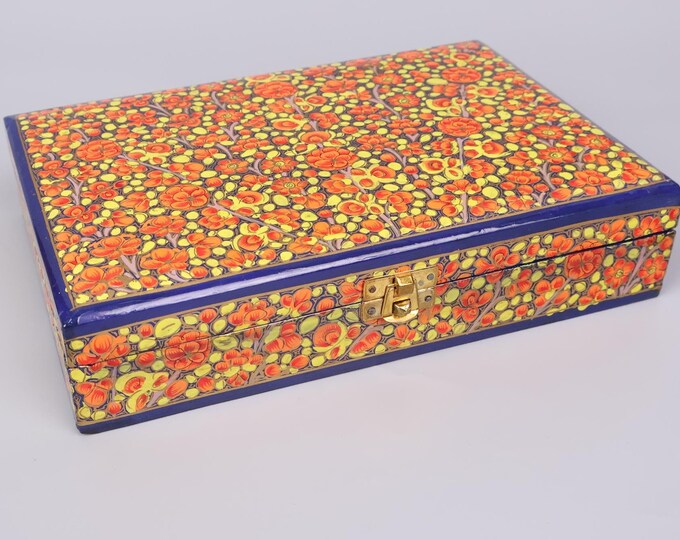 Boho Hand-painted Wooden Storage Box | Floral Kashmiri Style | Jewelry ...