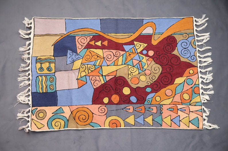 Handmade Modern Art Design Kashmir Tapestry Rugs | Indian Colorful ...