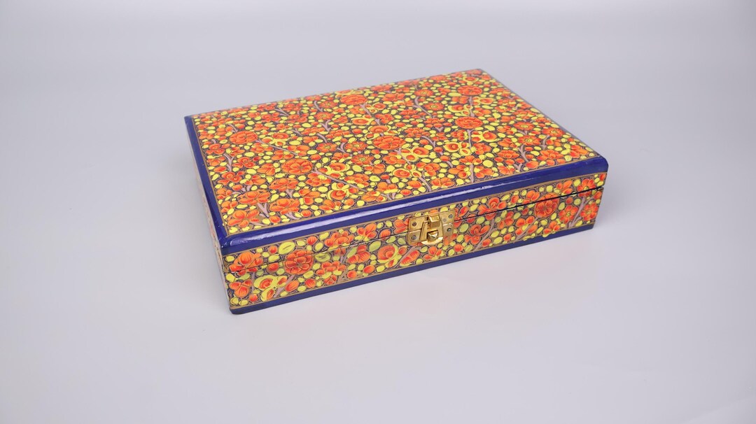 Boho Hand-painted Wooden Storage Box | Floral Kashmiri Style | Jewelry ...