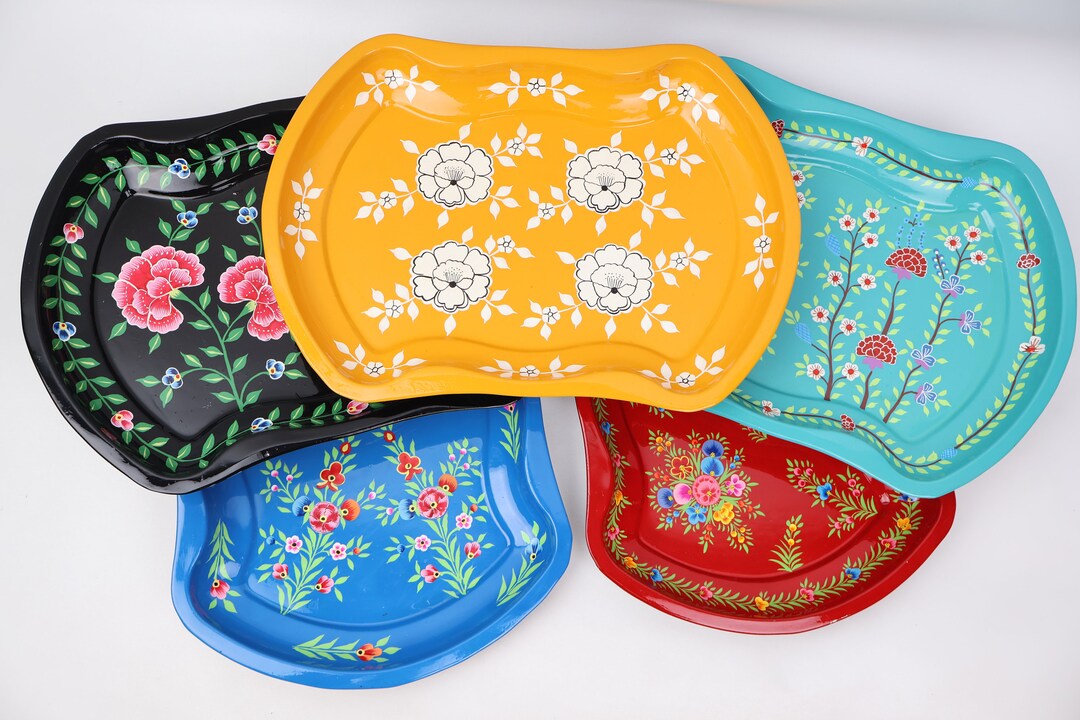 Hand Painted Metal Enamelware Fancy Tray From Kashmir |kashmir ...