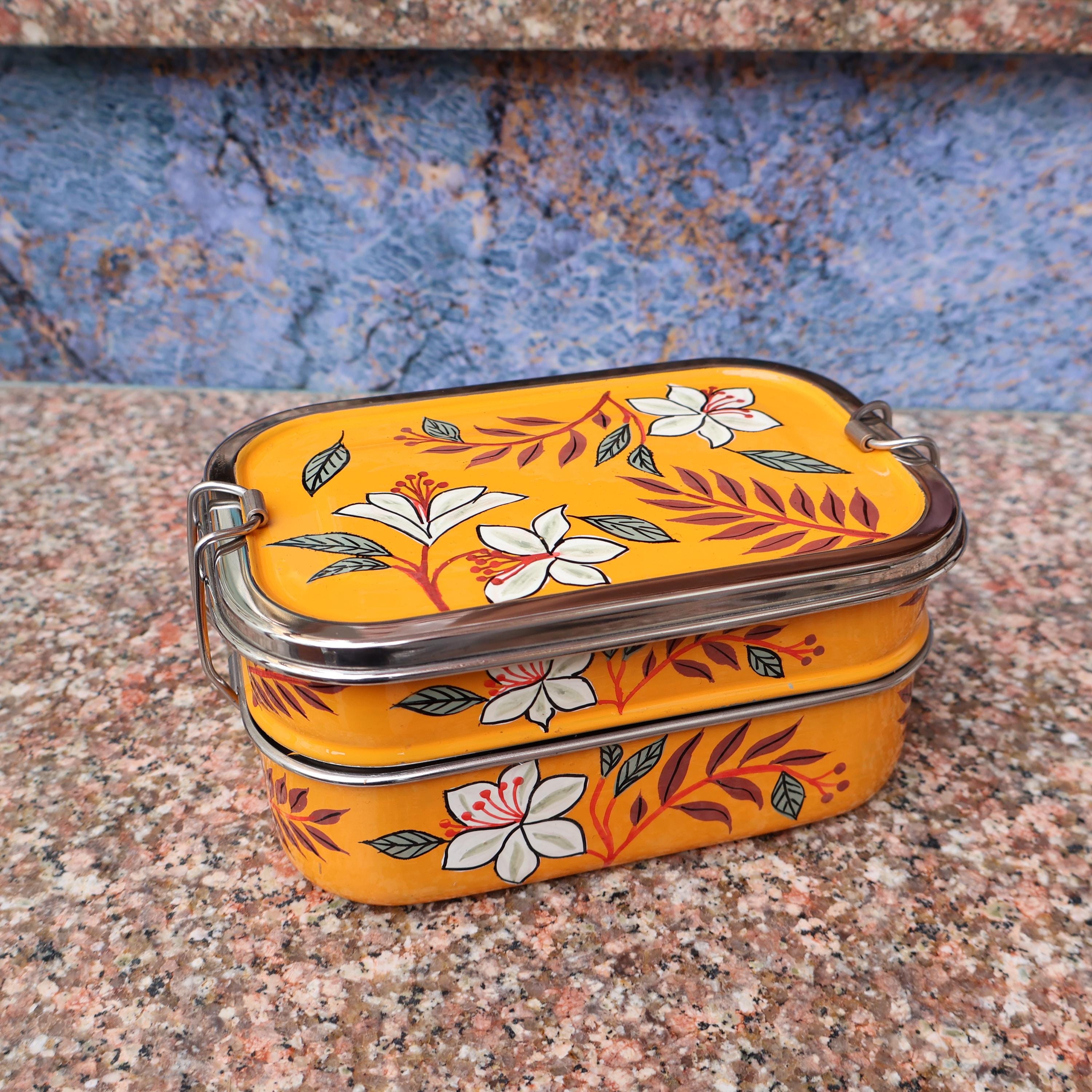 Hand Painted Bento Lunch Boxes | Kashmir Enamelware | Rectangular ...