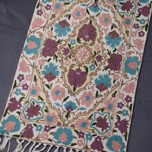 Kashmir Handmade Woolen Embroidered Rug | Woolen Kashmiri Carpet ...