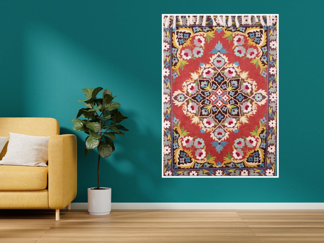 Handmade Kashmir Embroidered Wool Rug | Authentic Indian Oriental ...