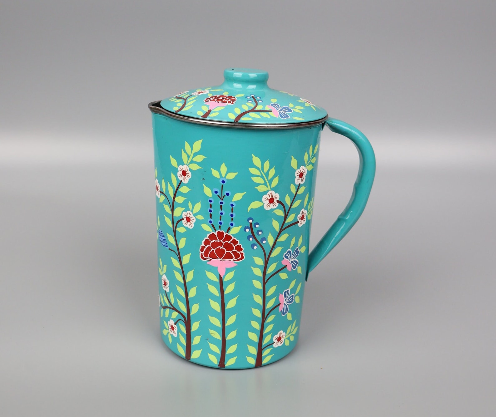 Hand Painted Water Pitcher With Lid From India | Kashmir Enamelware ...