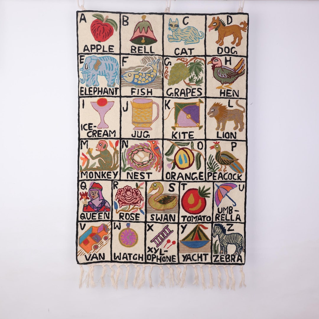 Hand-embroidered Alphabet Tapestry Customizable Baby Gift Handwoven A ...