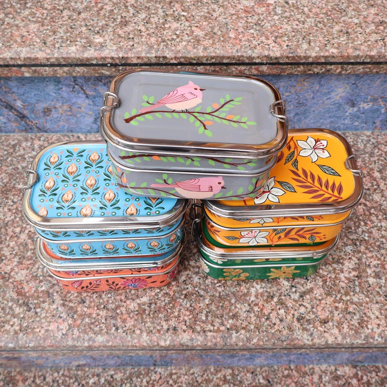 Hand Painted Bento Lunch Boxes | Kashmir Enamelware | Rectangular ...