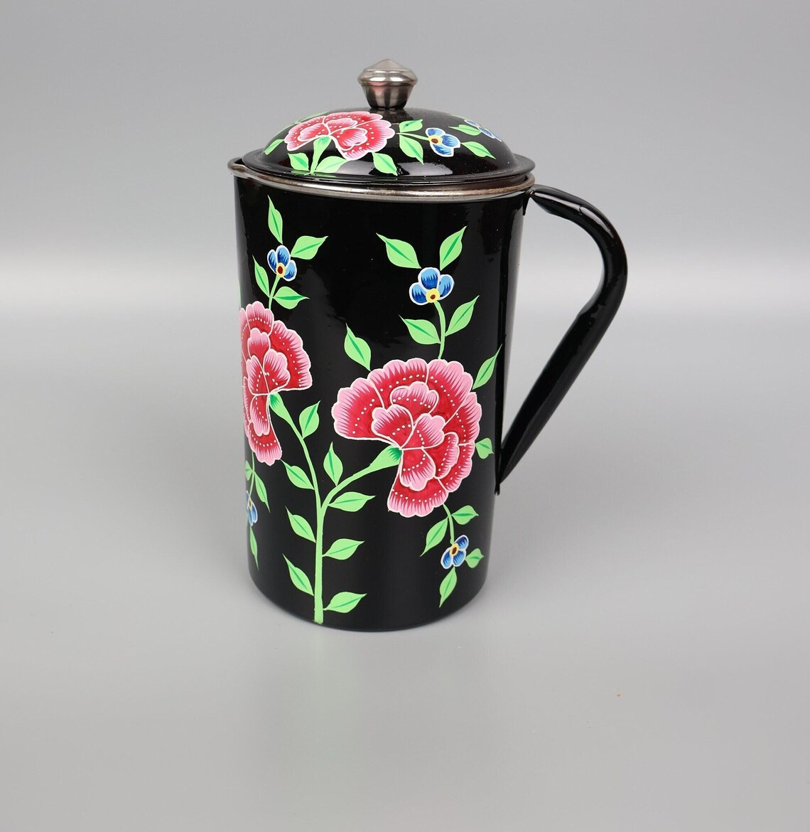 Hand Painted Water Pitcher With Lid From India | Kashmir Enamelware ...