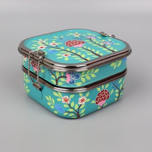 Hand Painted Square Bento Lunch Box Two Compartments | Kashmir ...