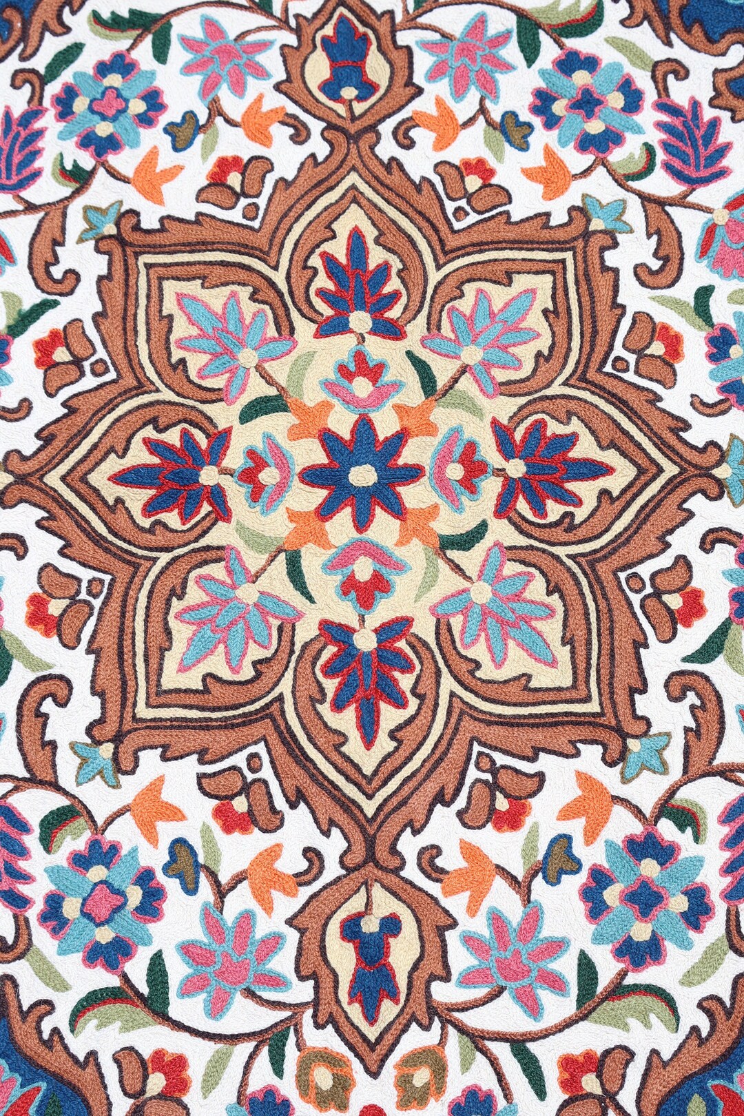 Kashmir Chain Stitch Rug | Handmade Kashmir Embroidered Rugs | Kashmir ...