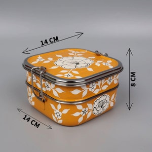 Hand Painted Square Bento Lunch Box Two Compartments | Kashmir ...