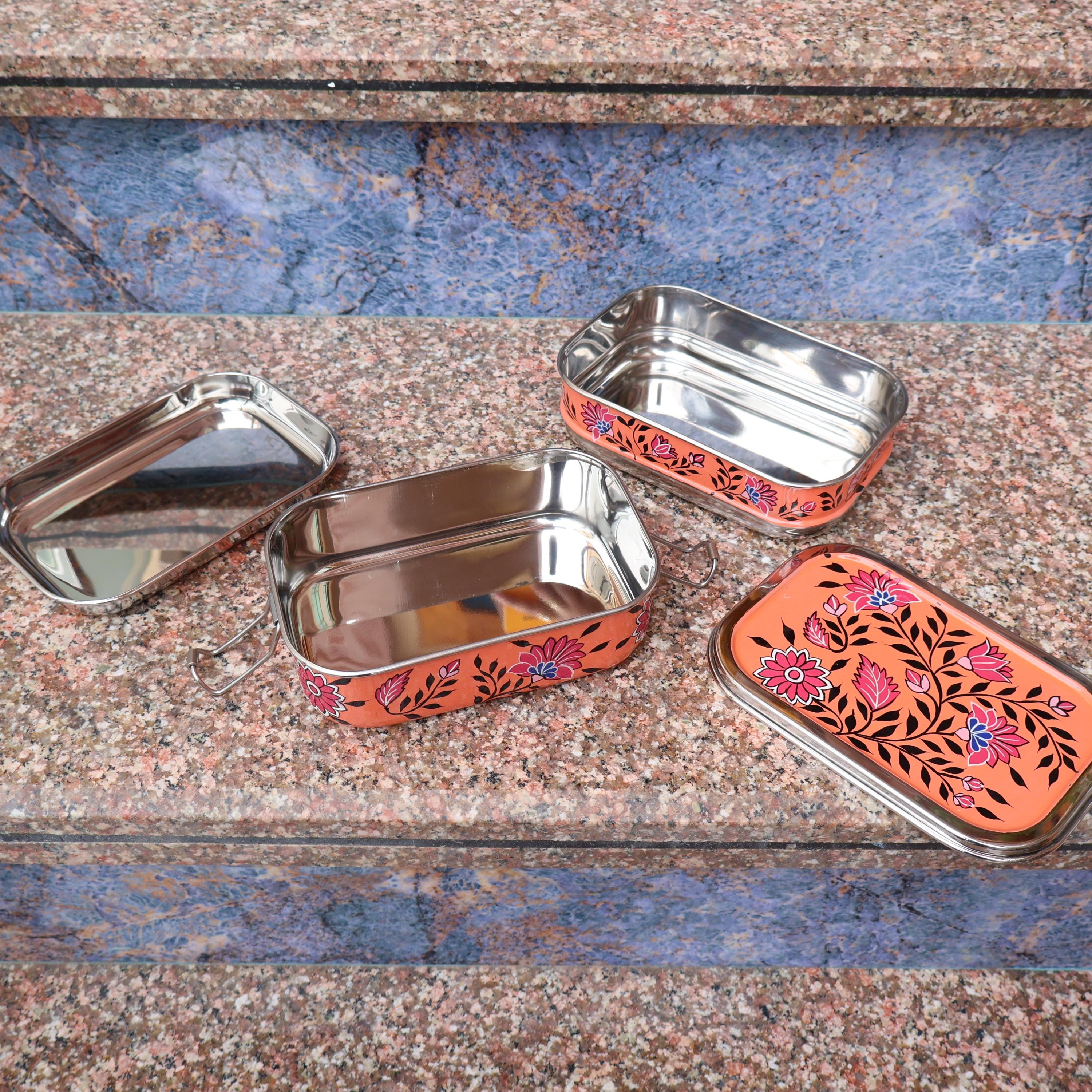 Hand Painted Bento Lunch Boxes | Kashmir Enamelware | Rectangular ...