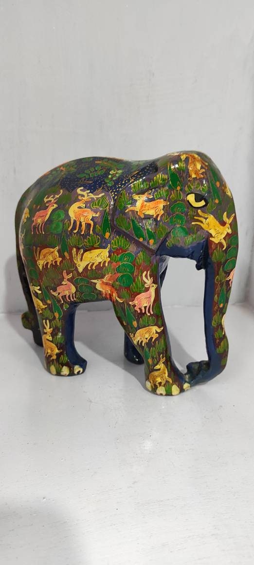 6 Walnut Wood Hand Painted Wooden Elephant From Kashmir. | Etsy
