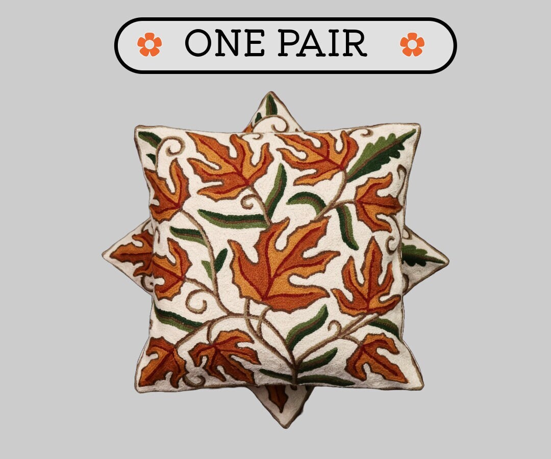 Hand Embroidered Chinar Design Kashmir Traditional Cushion Covers ...