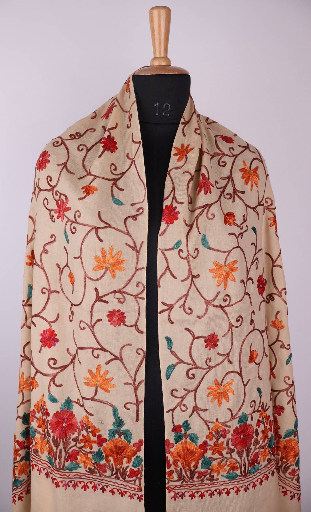 Luxurious Handcrafted Pure Wool Embroidered Shawl - Elegant Bohemian ...
