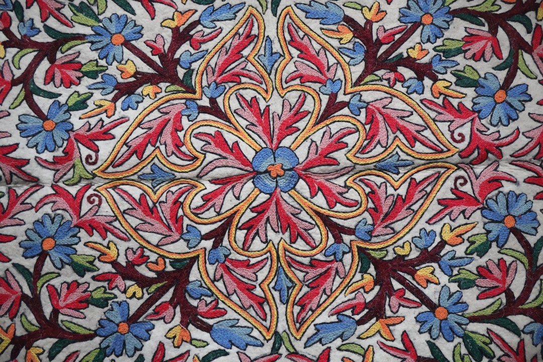 Double Embroidered Thread Kashmir Felted Namda Rug Multi Colored Hand ...