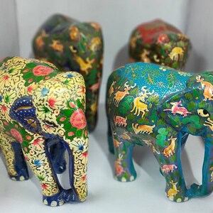 6 Walnut Wood Hand Painted Wooden Elephant From Kashmir. - Etsy