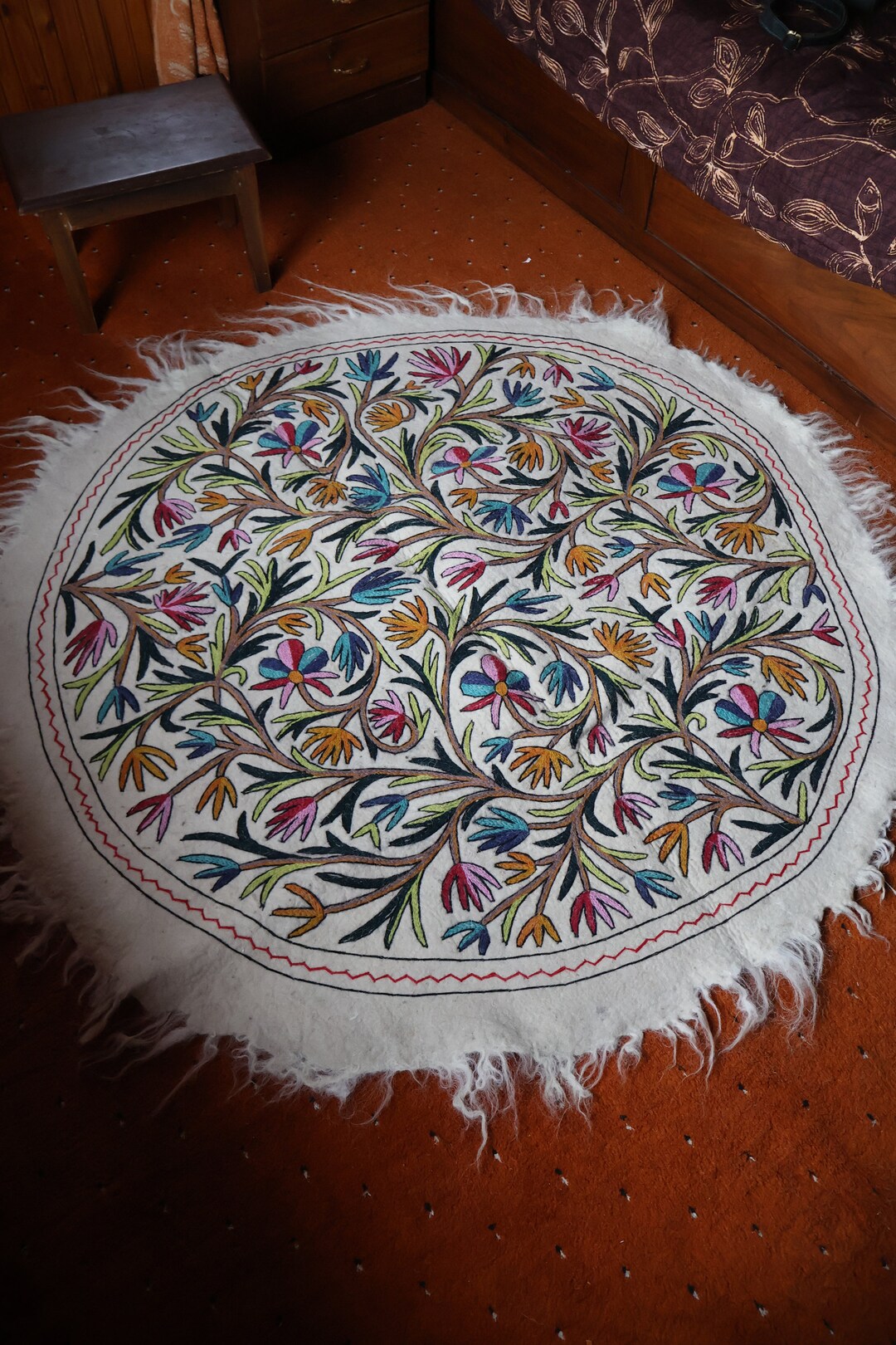 150150 Cm Multi Colored Round Mandala Namda Rug From Kashmir,pure ...