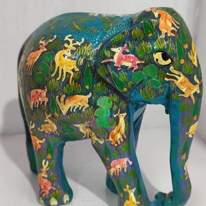 6 Walnut Wood Hand Painted Wooden Elephant From Kashmir. - Etsy