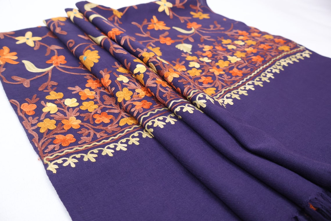 Pure Wool Embroidered Kashmir Scarf – Handmade, Luxury, Warm & Elegant ...