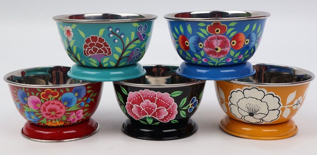 Hand Painted Set of 5 Bowl From Kashmir | Kashmir Enamelware | Metal ...