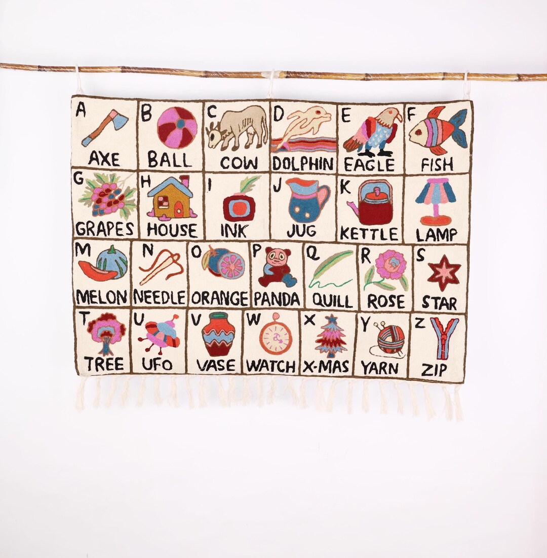 Handmade ABC Alphabet Embroidery Tapestry - Educational Wall Hanging ...