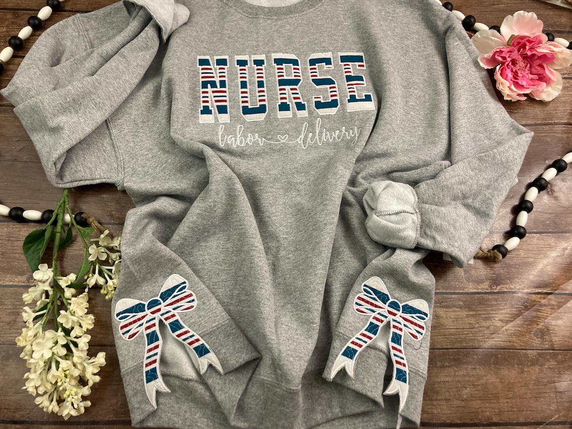 Nurse Sweatshirt With Side Bows Baby Hospital Swaddle Blanket- RN Labor ...