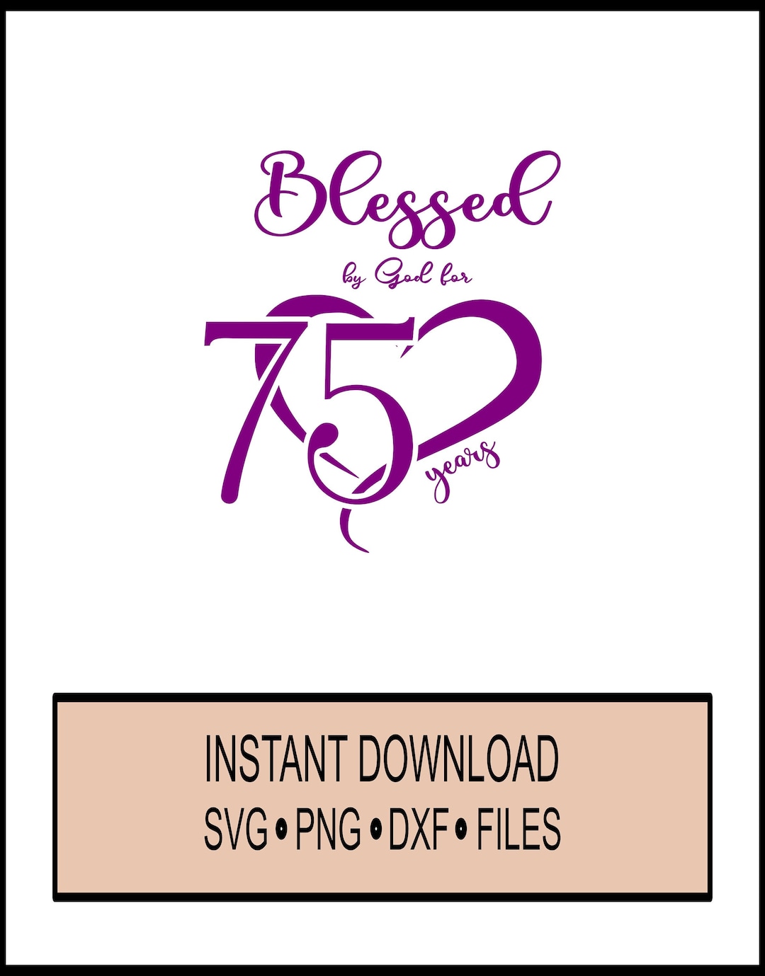 Birthday SVG - Blessed by God for 75 Years - 75th Birthday Celebration ...