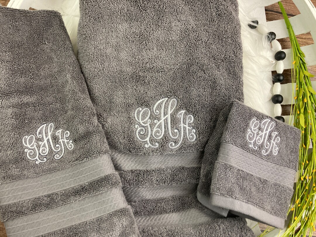 Personalized Bath Towel Set Monogramed - Embroidered 3pc. Oversized ...