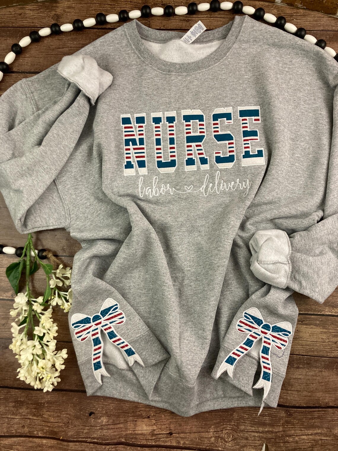 Nurse Sweatshirt With Side Bows Baby Hospital Swaddle Blanket- RN Labor ...