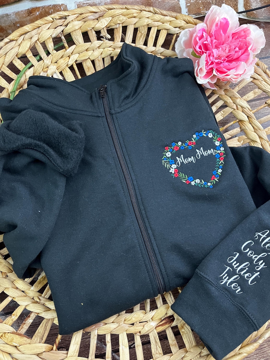 Personalized Grandma - Mommom Floral Flower Heart Grammy Embroidered 1/ ...