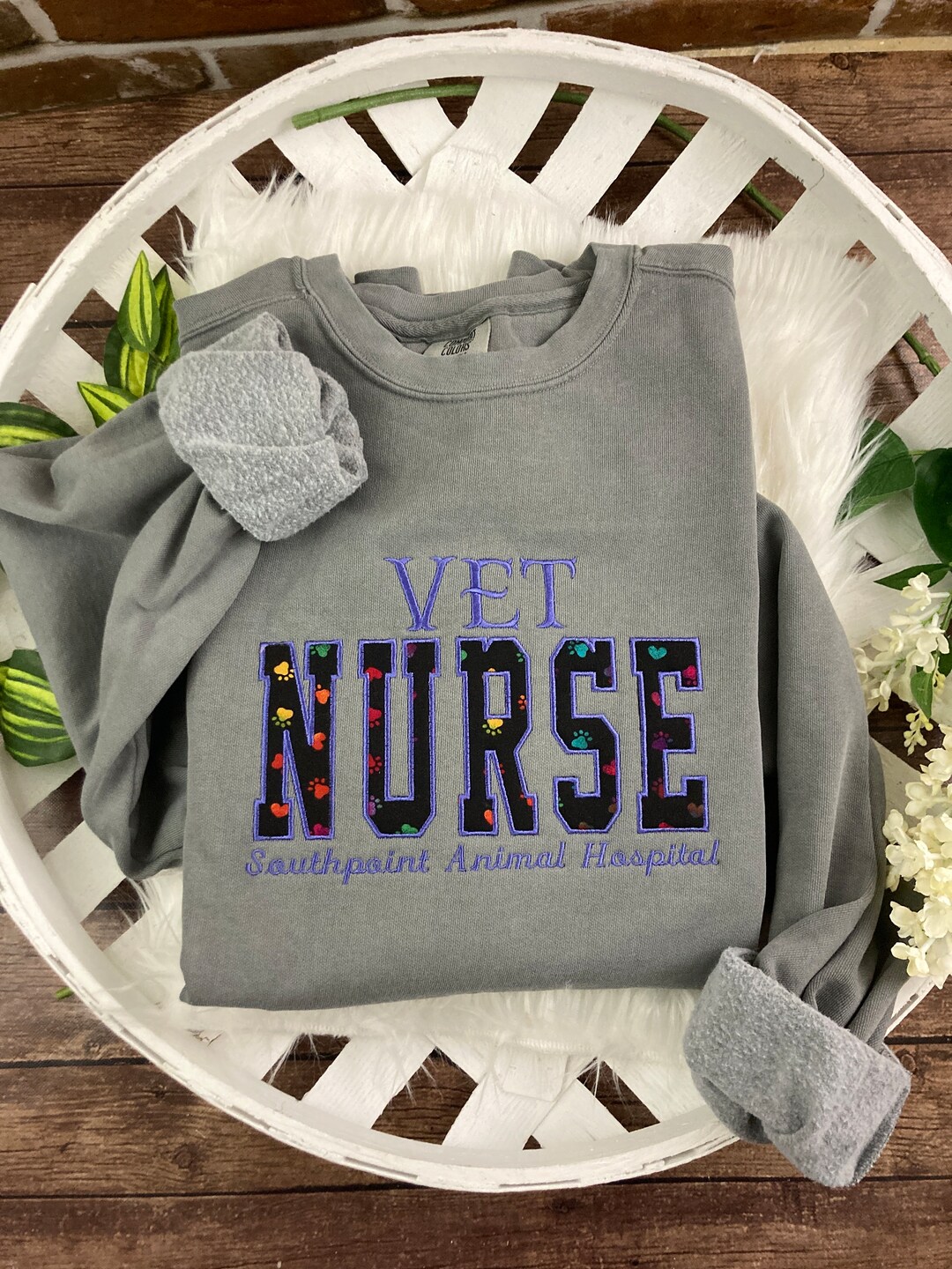 Vibrant Vet Nurse Embroidered Sweatshirt: Rainbow Paw Prints Keepsake ...
