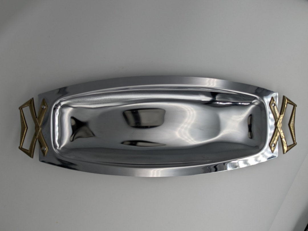 MCM Kromex 17.5 Inch Chrome Steel Rectangle Serving Tray With Brass ...