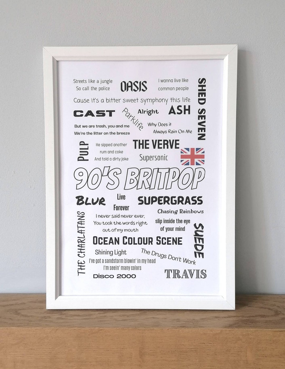 90's Britpop A4 Unframed Print | Wall Print | Home Decor | Music Gift ...