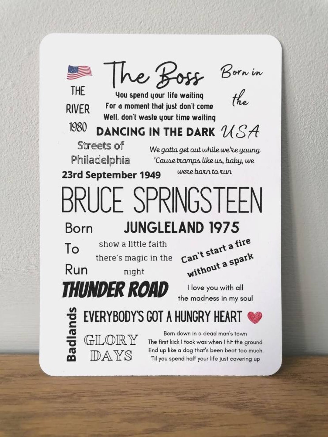 Bruce Springsteen A4 Unframed Print | Home Decor | Lyric Print | Music ...