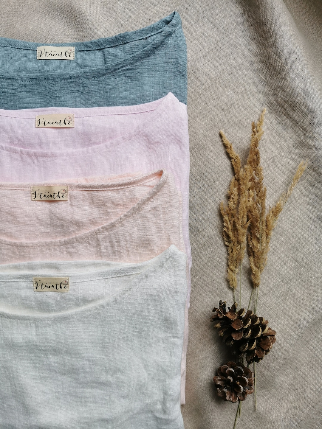 100% Linen Tee Trendy Long Sleeve Shirt Handmade Natural Linen Long ...