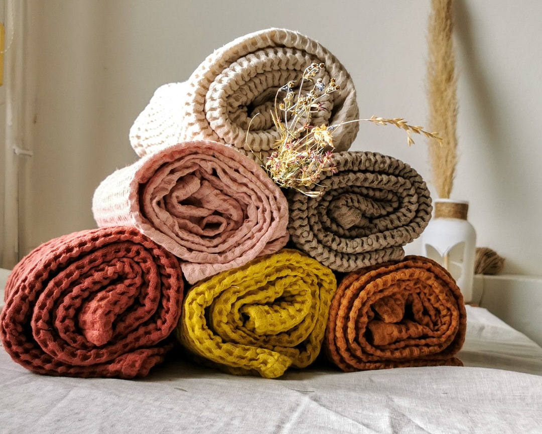 Luxurious Linen Waffle Bath Towels 18 Colors, Linen Bath Towel, Linen ...