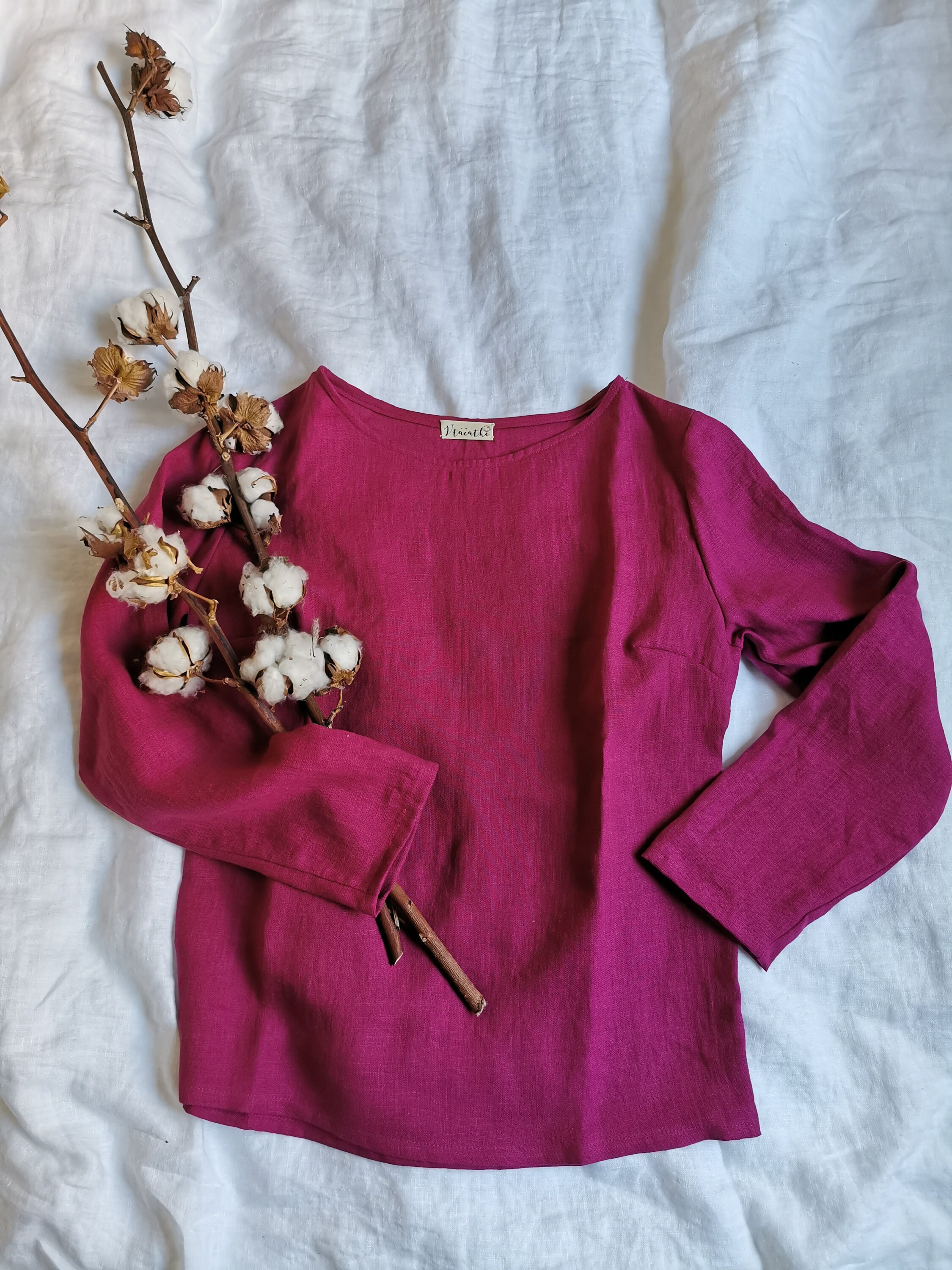 100% Linen Tee Trendy Long Sleeve Shirt Handmade Natural Linen | Etsy