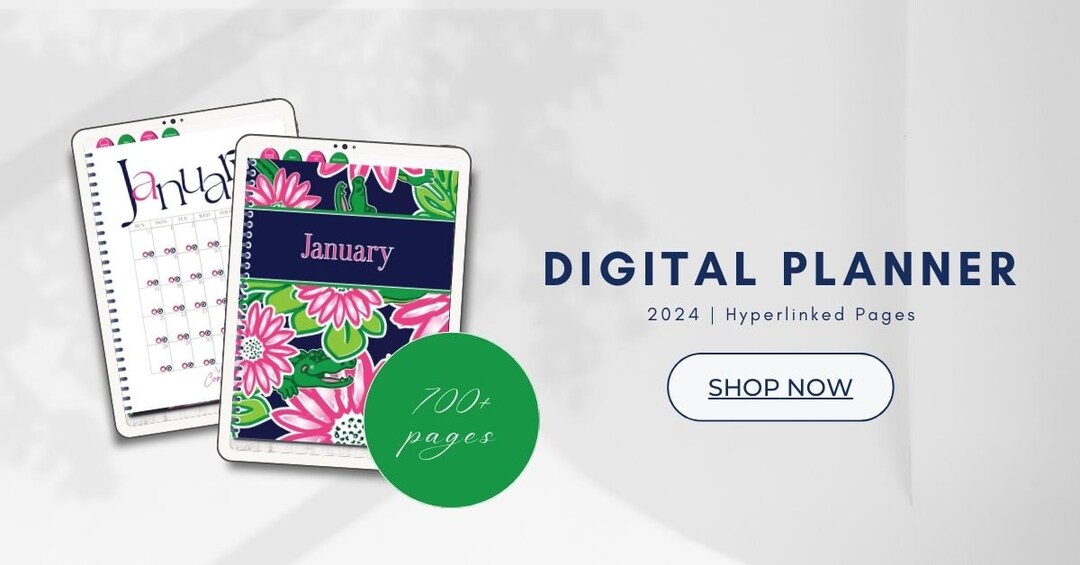 2024 Digital Planner Calendar Preppy Pink and Green Gators - 100+ PAGES ...