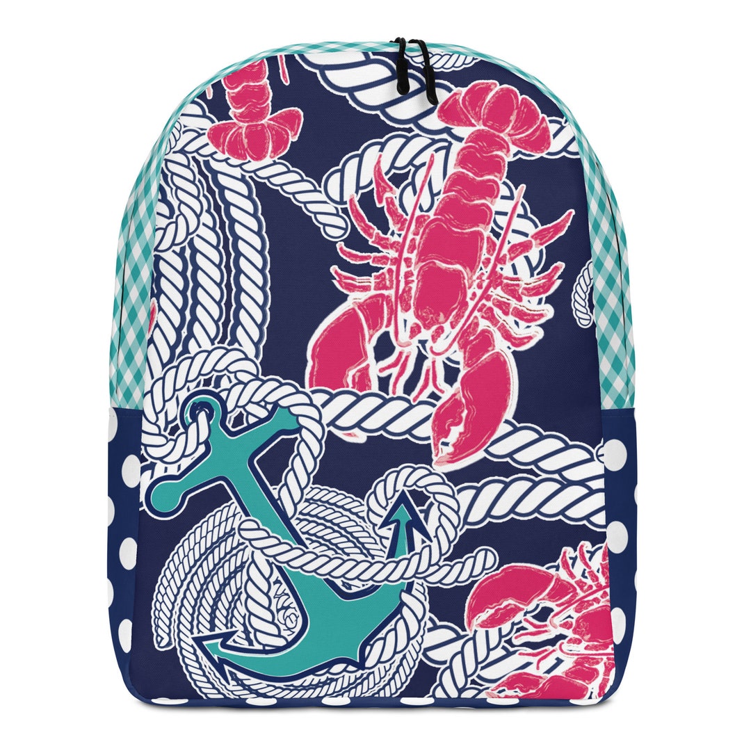 Preppy Pink Lobster Aqua Anchor Navy Back Pack Minimalist Backpack - Etsy