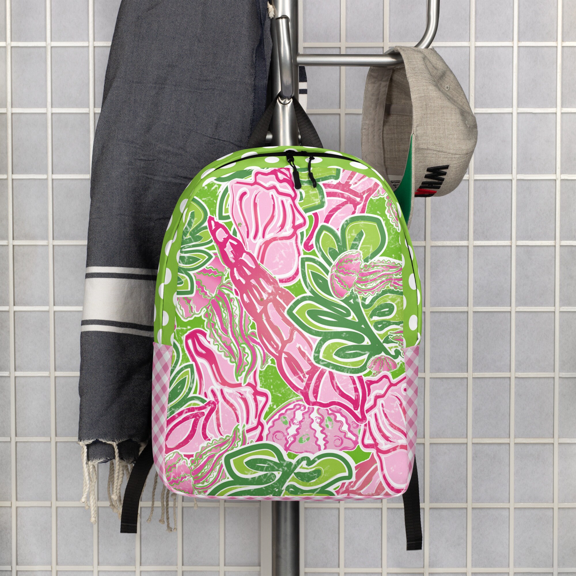 Preppy Pink and Green Shells Jelly Fish Back Pack Minimalist Backpack ...