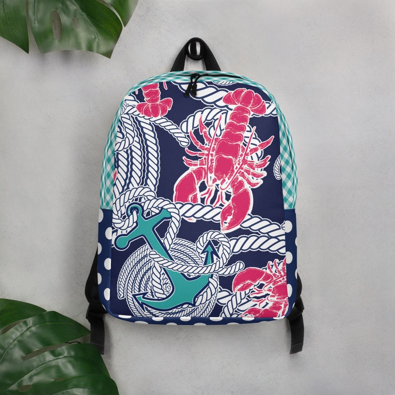 Preppy Pink Lobster Aqua Anchor Navy Back Pack Minimalist Backpack - Etsy