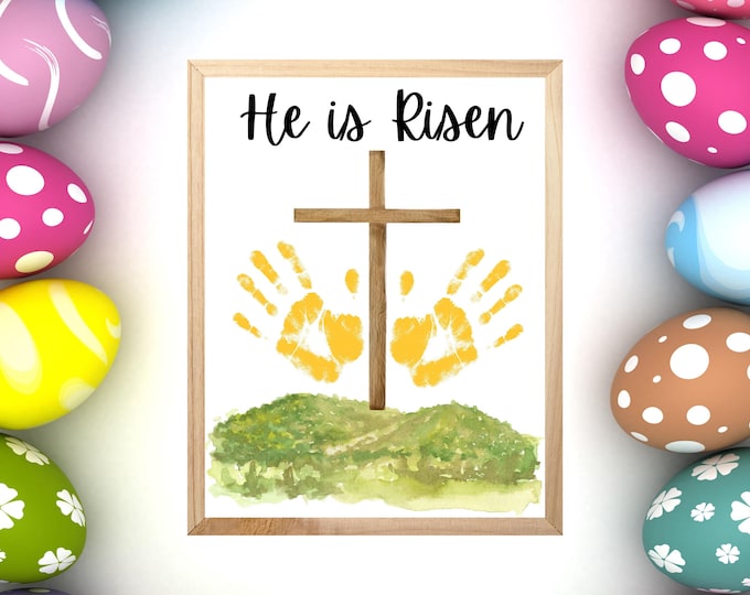 PRINTABLE Easter Handprint Art Craft for Kids, He is Risen Keepsake Art ...