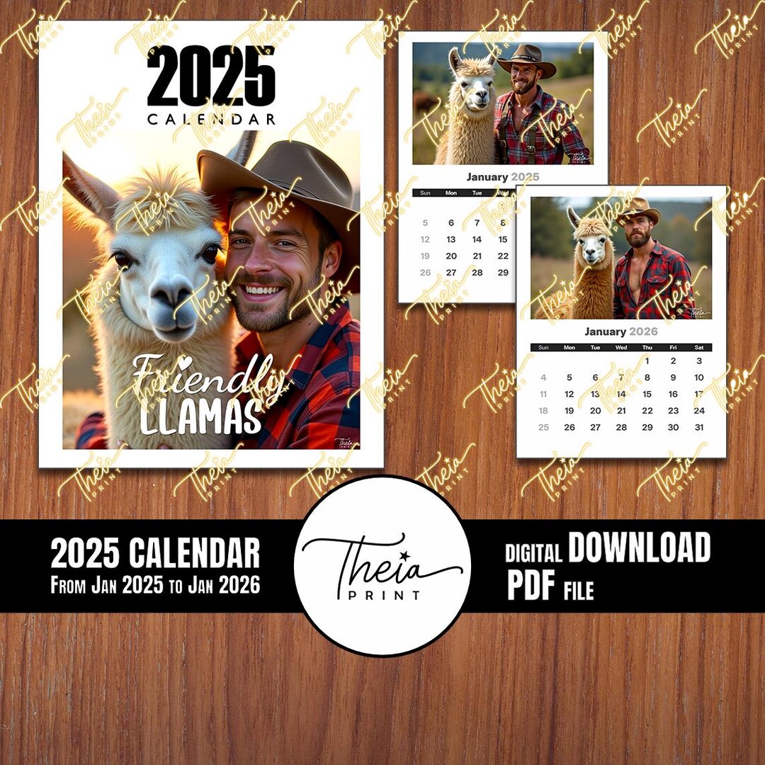 2025 Calendar Friendly Llamas Cute Llamas Calendar English Digital ...