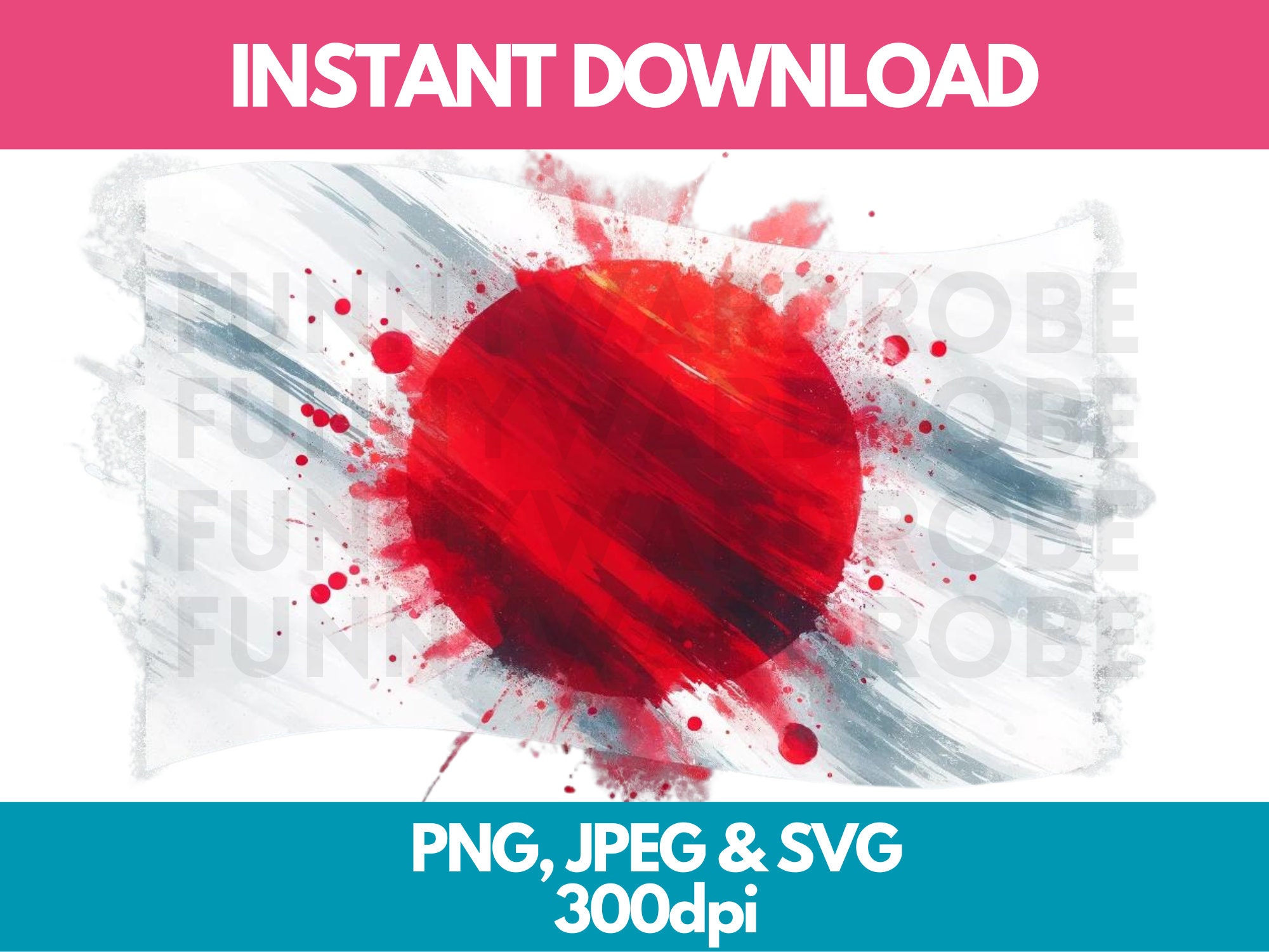 Japan Flag Watercolor Effect PNG SVG JPG Digital Clipart Clip Art ...