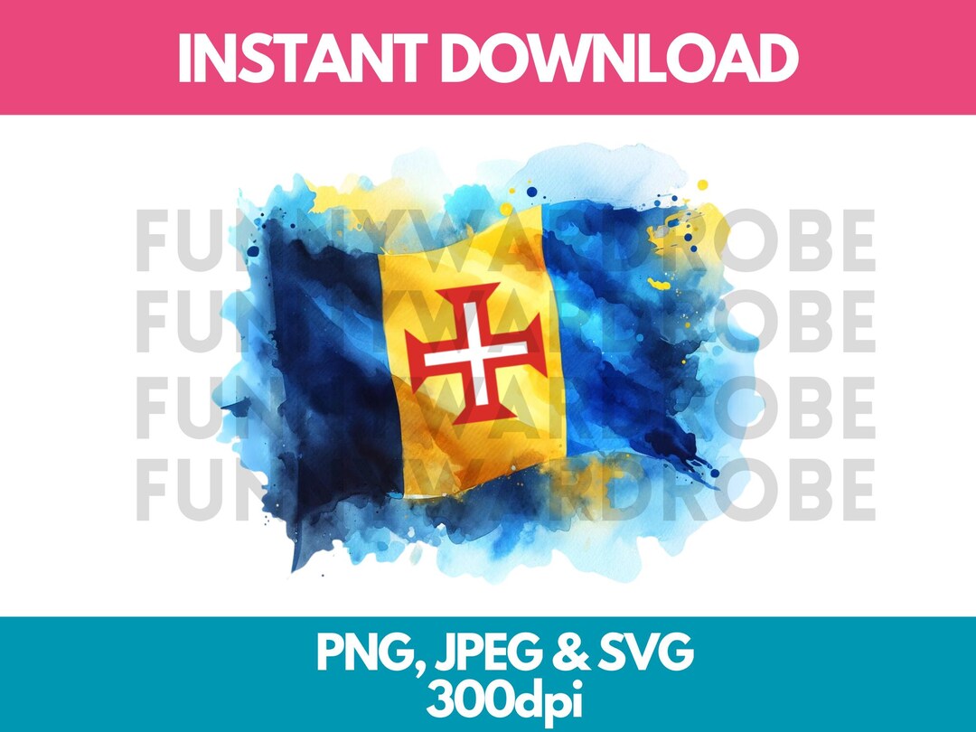 Madeira Flag Watercolor Effect PNG SVG JPG Digital Clipart Clip Art ...