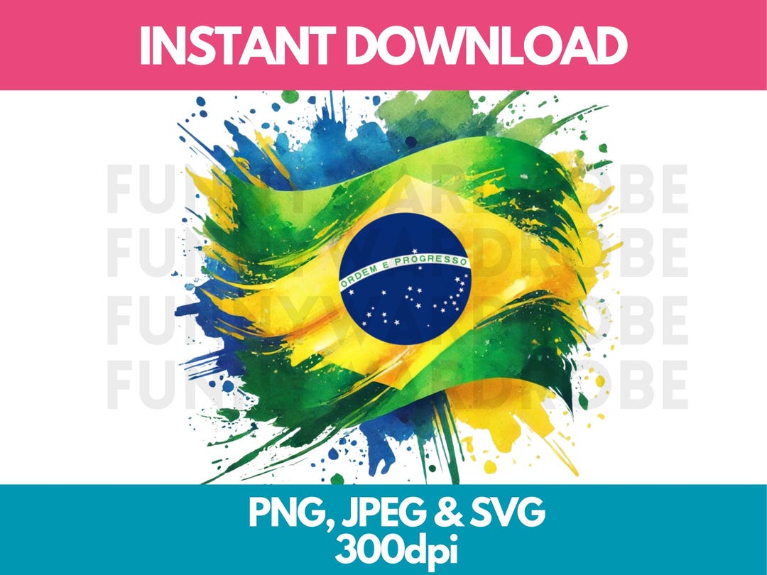 Brazil Flag PNG SVG JPG Watercolor Effect Digital Clipart Clip Art ...