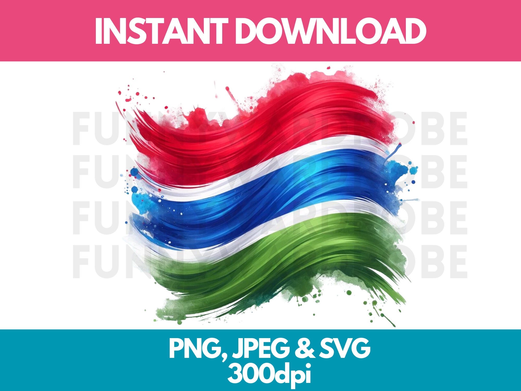 Gambia Flag Watercolor Effect PNG SVG JPG Digital Clipart Clip Art ...
