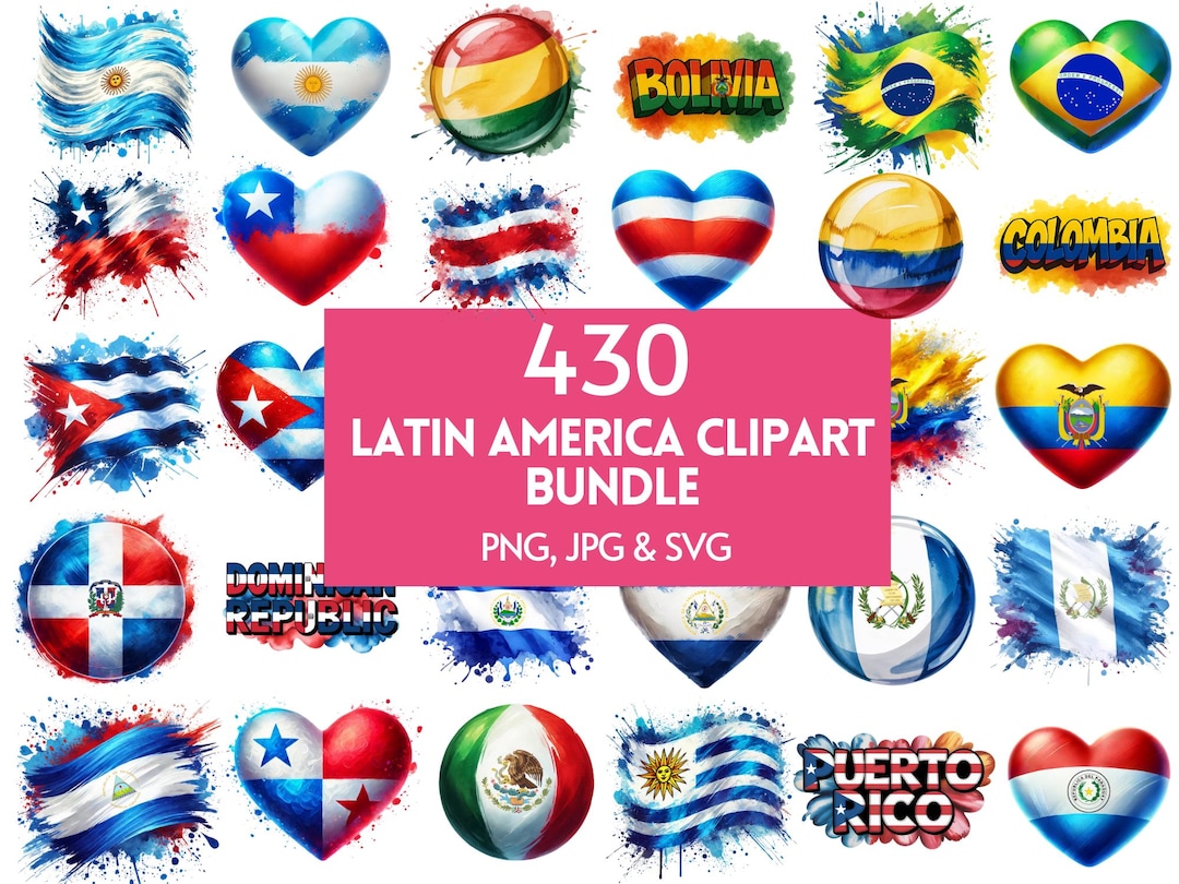 Latin America Flag Clip Art Bundle: 430 Digital Country Flags - PNG SVG ...