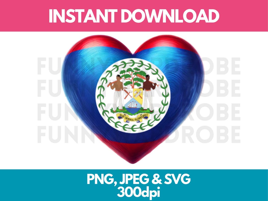 Belize Flag PNG SVG JPG Heart Watercolor Effect Digital Clipart Clip ...