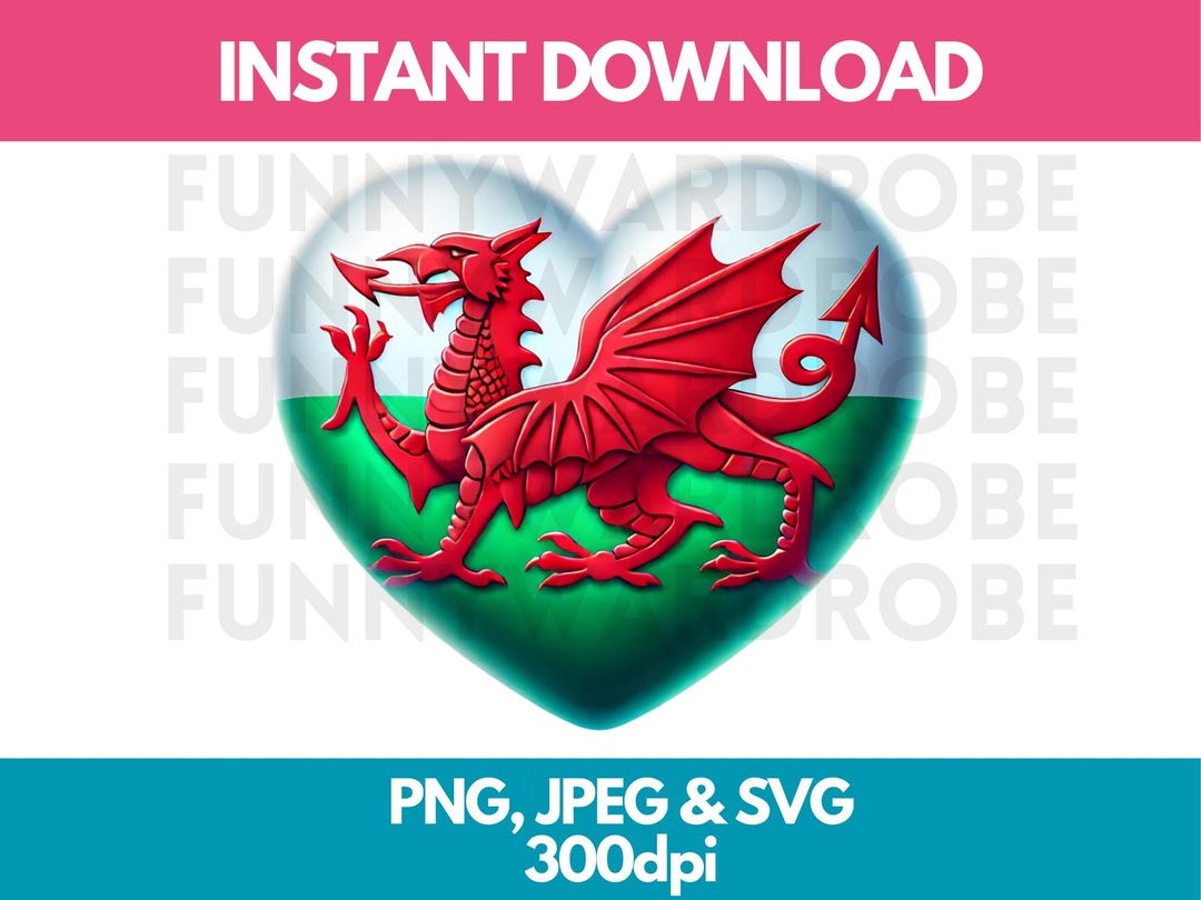 Wales Heart Flag Watercolor Effect PNG SVG JPG Digital Clipart Clip Art ...